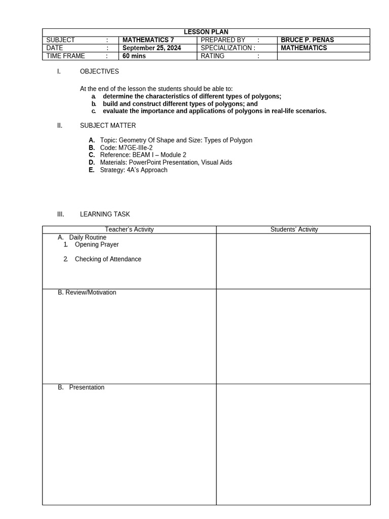 Sample-Format-of-Lesson-Plan-Template | PDF