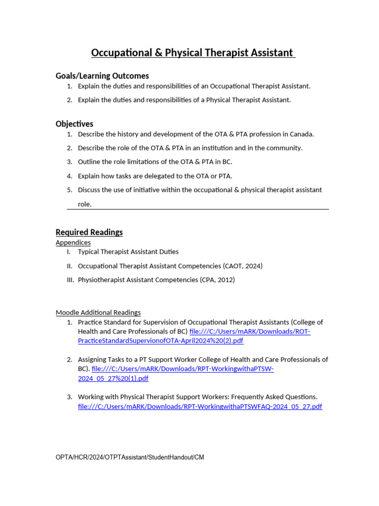 HCR 2024 Unit 4 Student Handout - Tagged | PDF | Physical Therapy ...