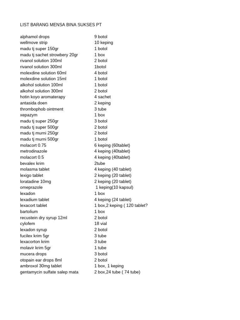 List Barang MBS | PDF