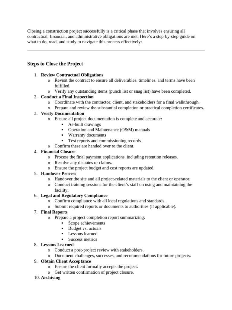 Chat GPT - Project Close Out | PDF | Project Management | Audit