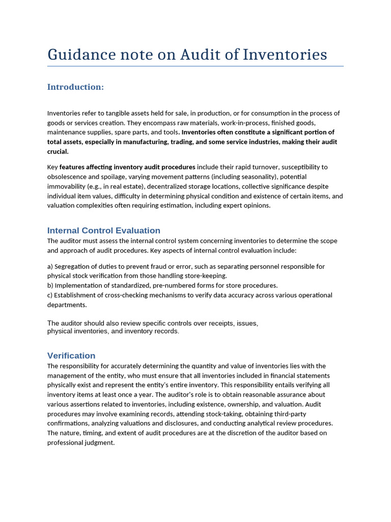 Guidance Note On Audit of Inventories - Summary | PDF | Audit | Inventory