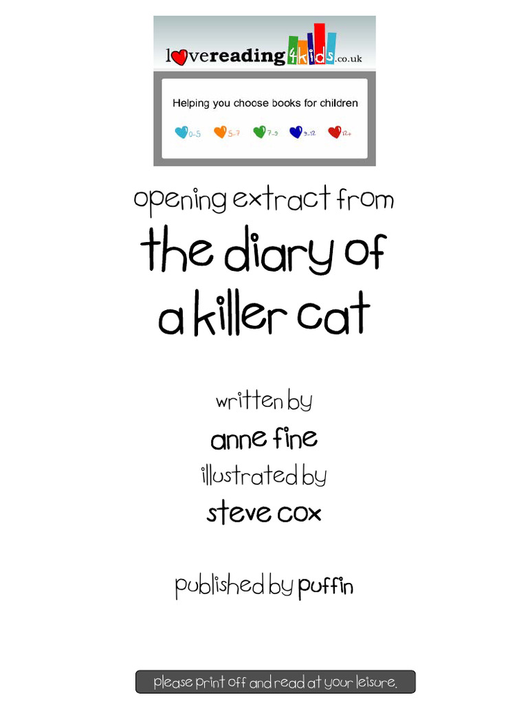 Diary of A Killer Cat Reading Extract For The Week | PDF