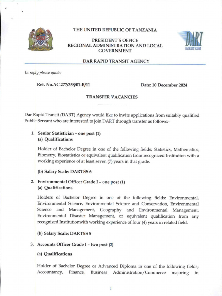 SW 1734091937 DART TRANSFER VACANCIES 1 | PDF