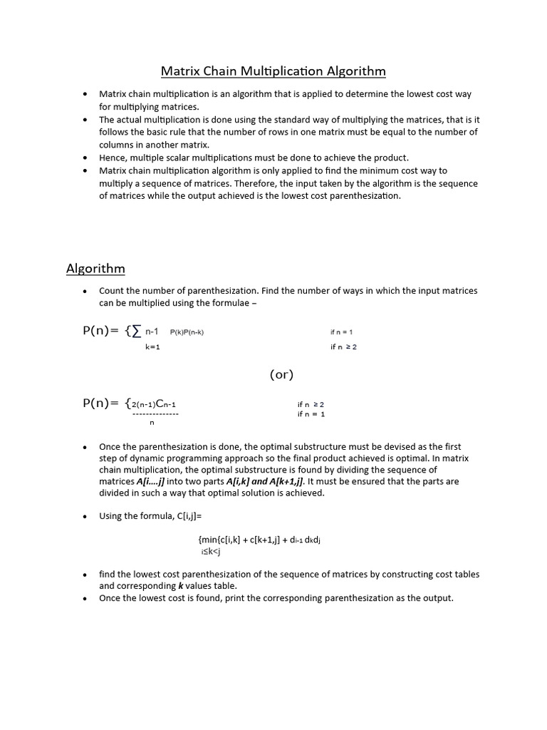 Matrix Chain Multiplication Algorithm | PDF | Matrix (Mathematics ... Matrix Chain Multiplication Algorithm | PDF | Matrix (Mathematics ...