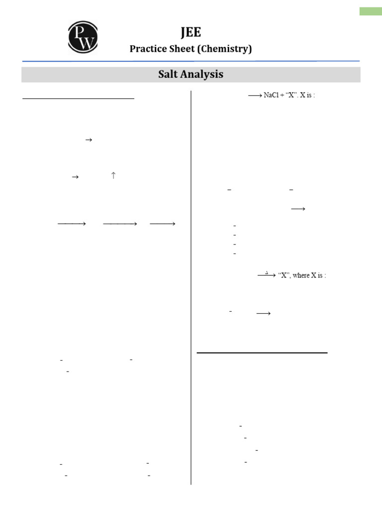 6581a67752684600186611f7 - ## - Salt Analysis Practice Sheet | PDF ...