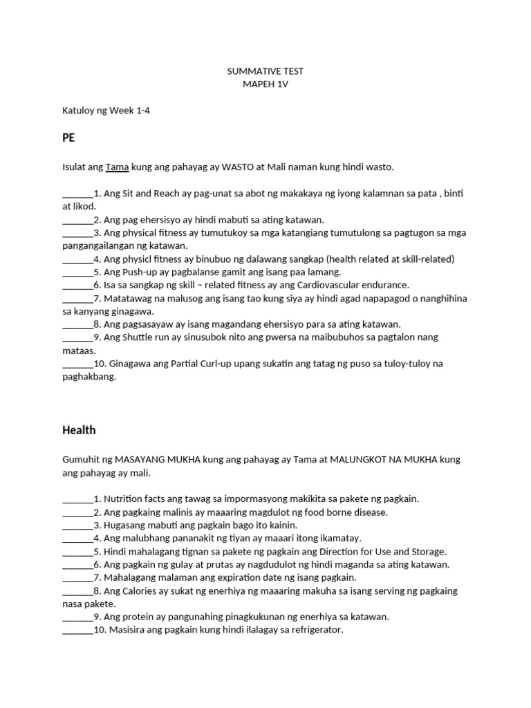 Summative Test Grade 4 | PDF