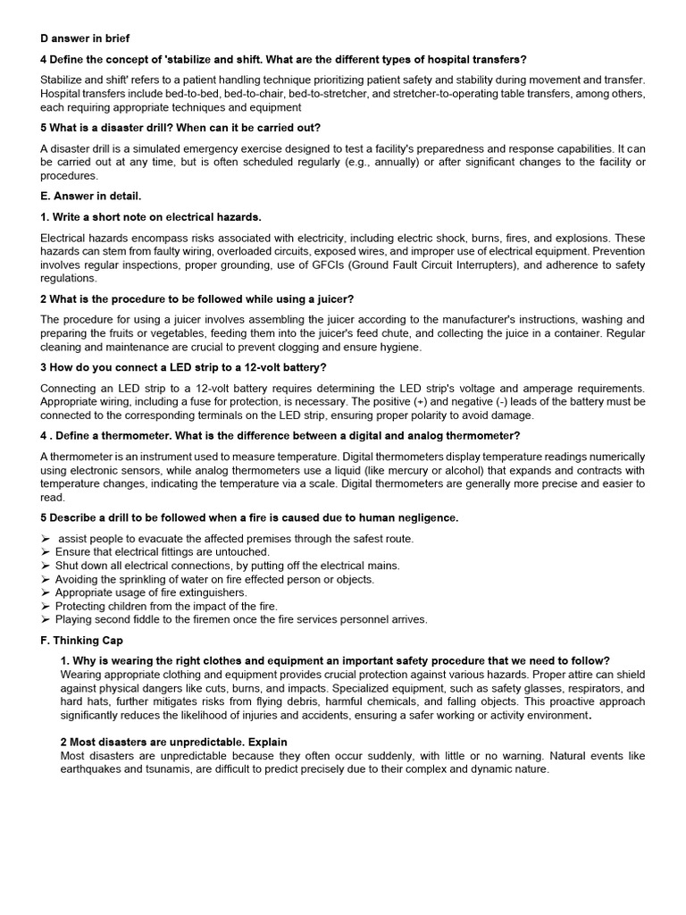 D answer in brief | PDF | Thermometer | Hazards