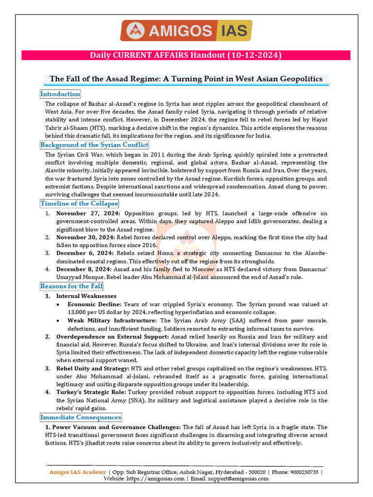 Daily Handout (10-12-2024) | PDF | Bashar Al Assad | Syria