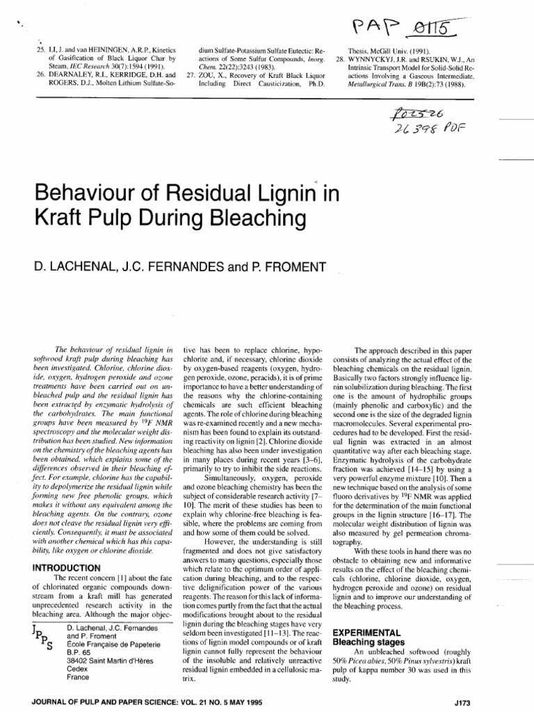 1-Behavior of Residual Lignin in Kraft Pulp During Bleaching | PDF ...