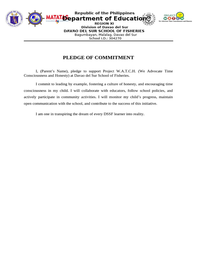 PLEDGE OF COMMITMENT Project WATCH | PDF