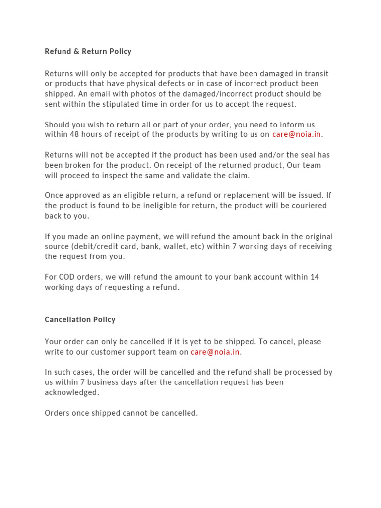 Return and Refund Policy | PDF