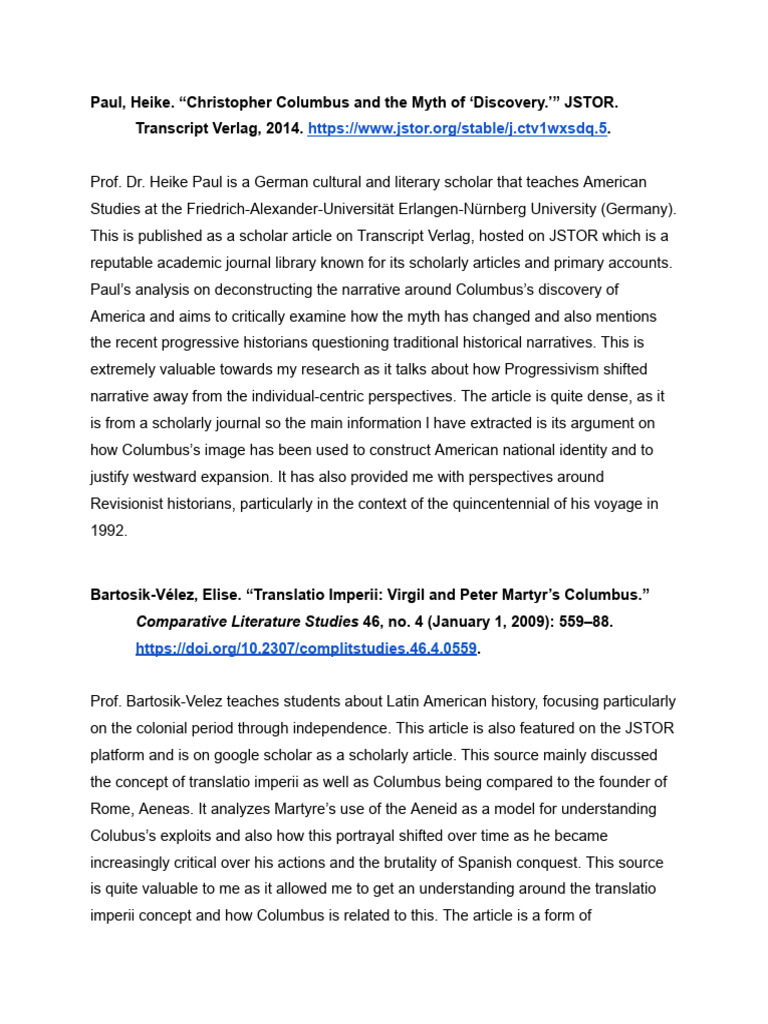 Annotated Bibliographies | PDF | Christopher Columbus | Narrative