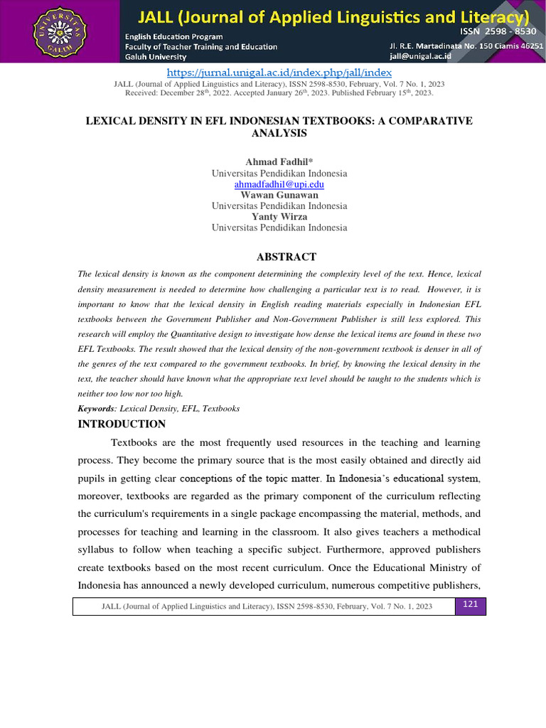 Lexical Density in EFL Indonesian Textbo | PDF | Verb | Noun