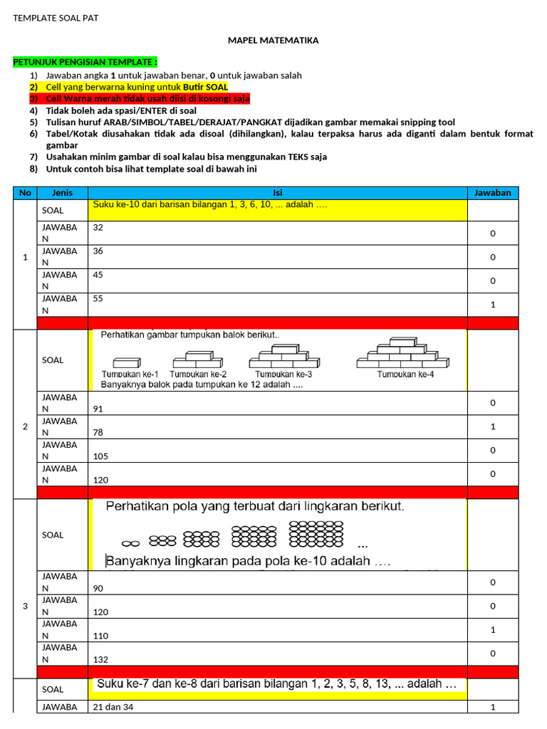 2. TEMPLATE SOAL PAS MAT | PDF