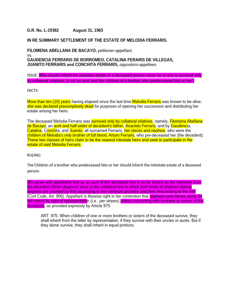 Bacayo Vs Borromeo Digested | PDF