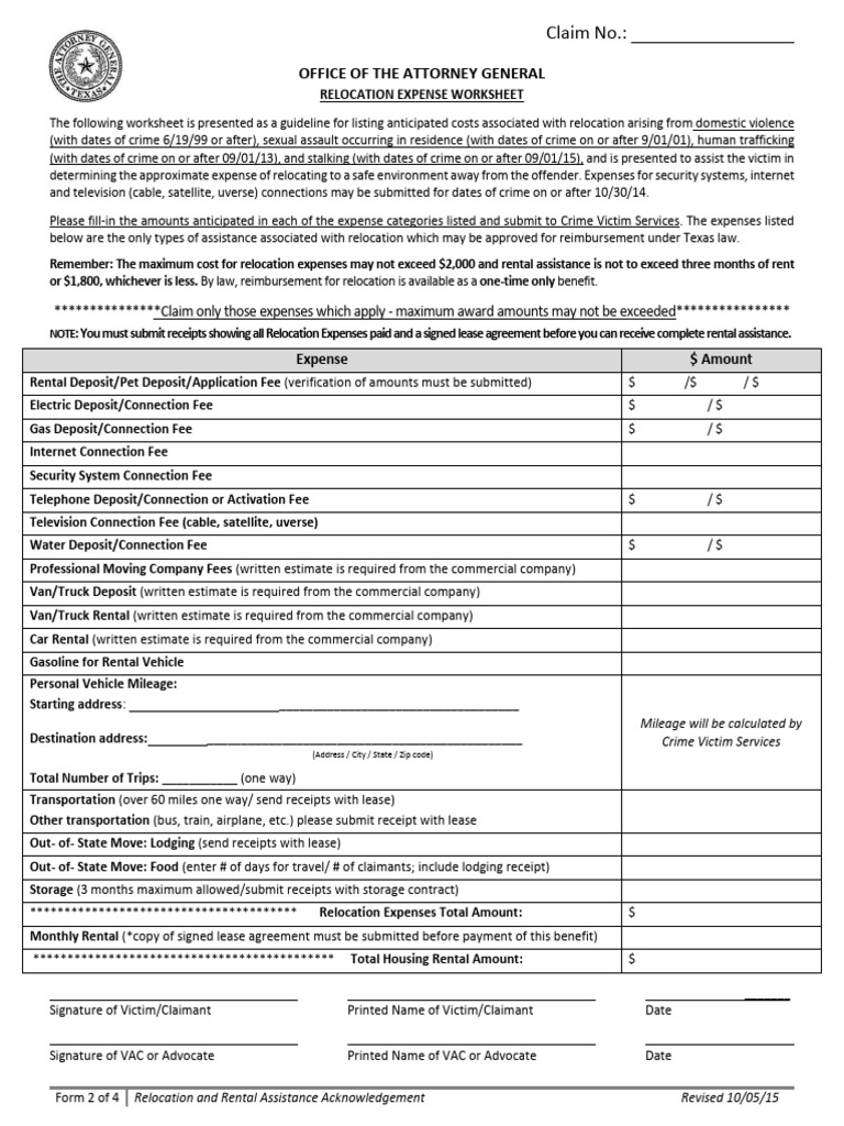 Awards - Relocation Expense Worksheet | PDF | Lease | Fee