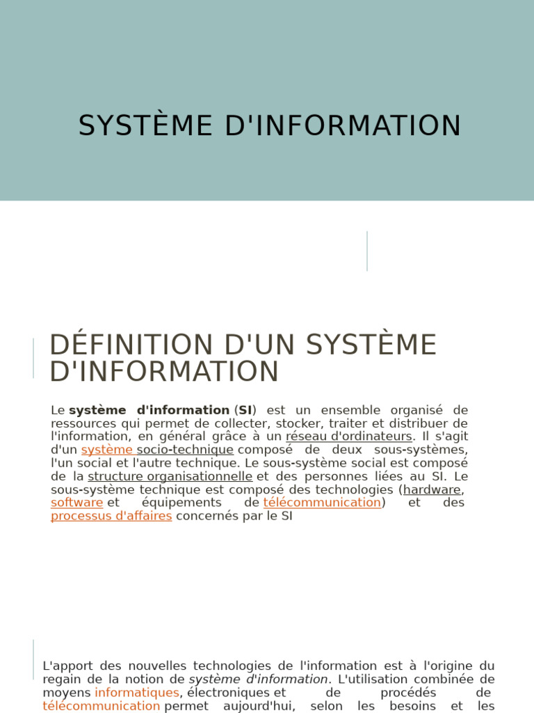 Comprendre le Système d'Information | PDF | Système d'information ...