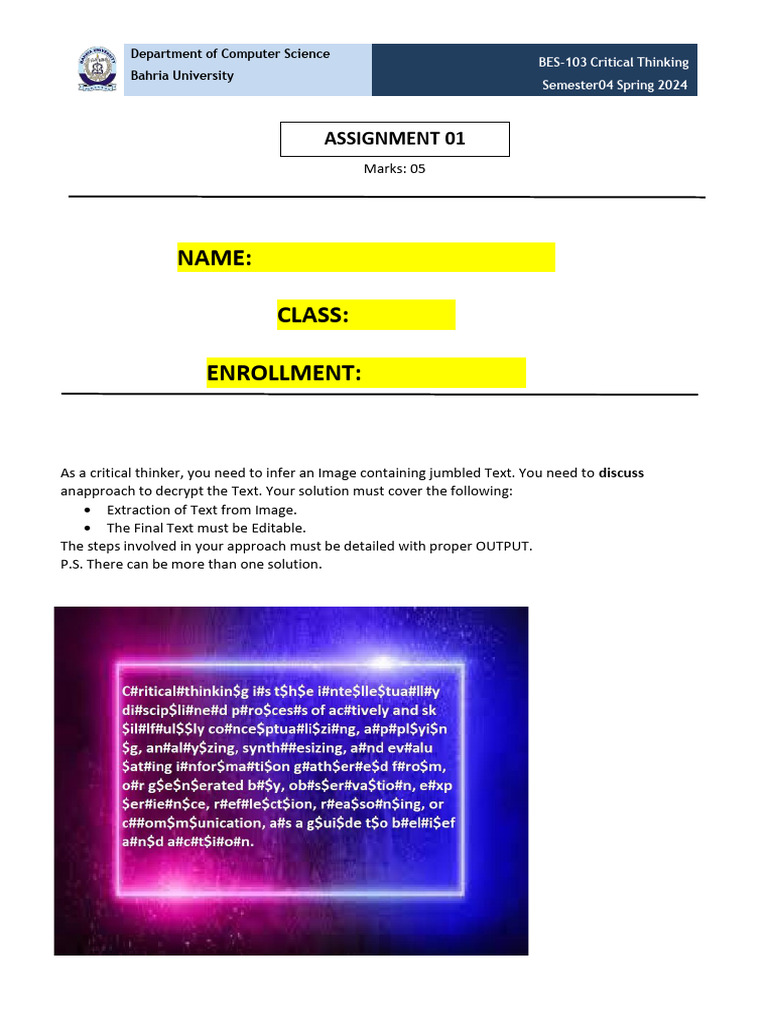 Critical Thinking Assignment 1 | PDF | Optical Character Recognition | Learning