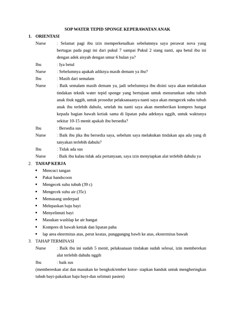Sop Water Tepid Sponge Keperawatan Anak | PDF