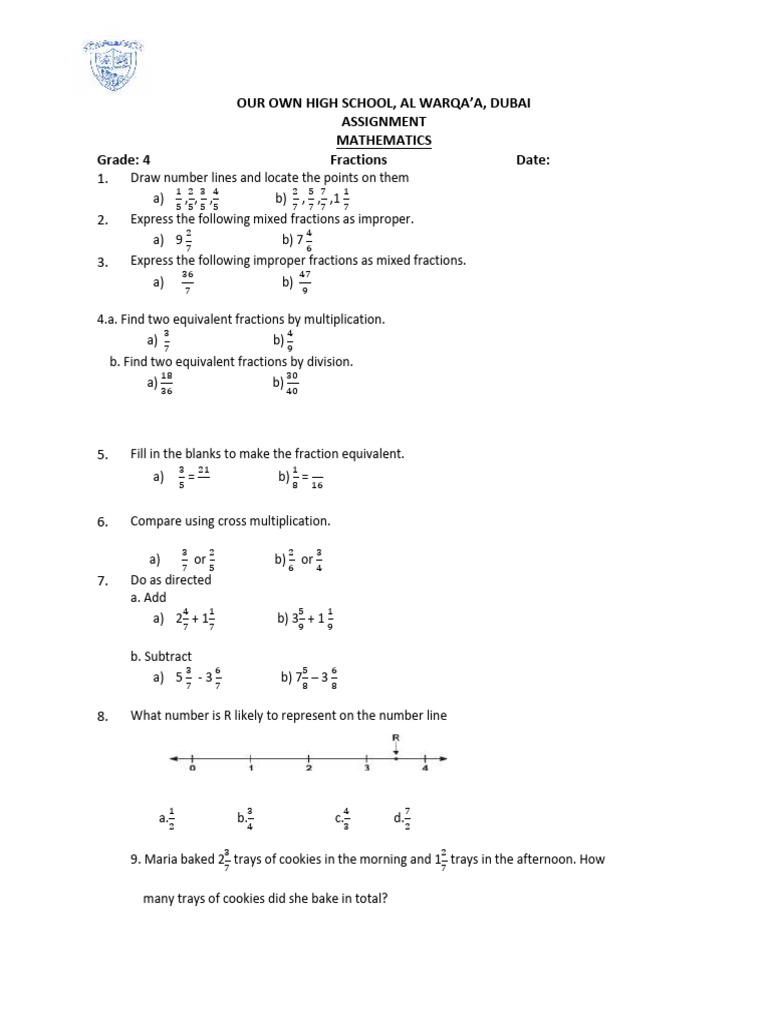 Fractions Assignment 2024 | PDF | Mathematical Notation | Numbers