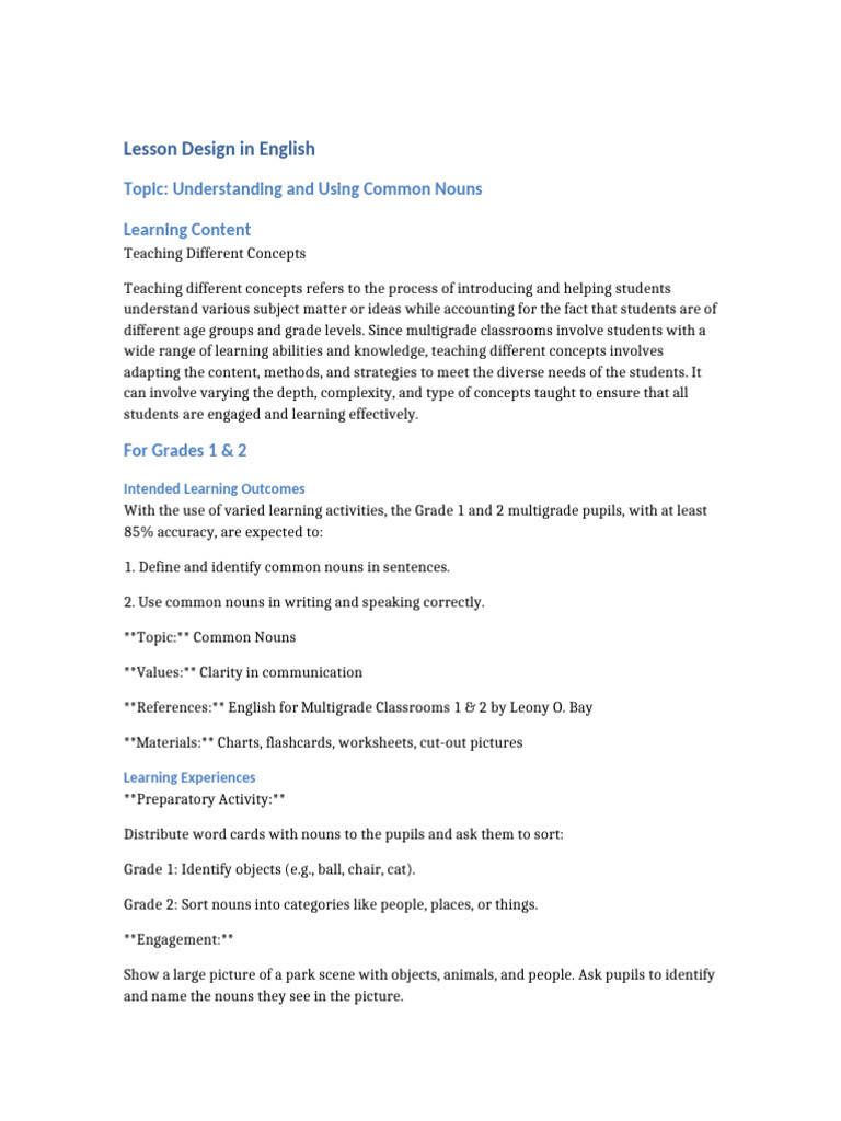 Lesson Design in English Grades 1 2 and 3 | PDF | Learning | Concept