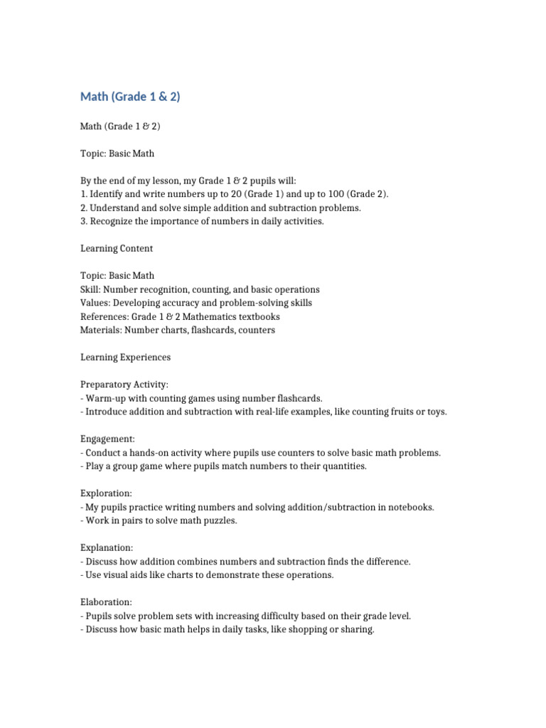 Math Personalized - Multigrade - Lesson - Plan - Updated | PDF ...