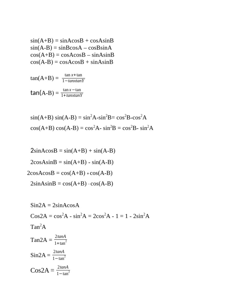 Trigonometric Identities and Formulas | PDF