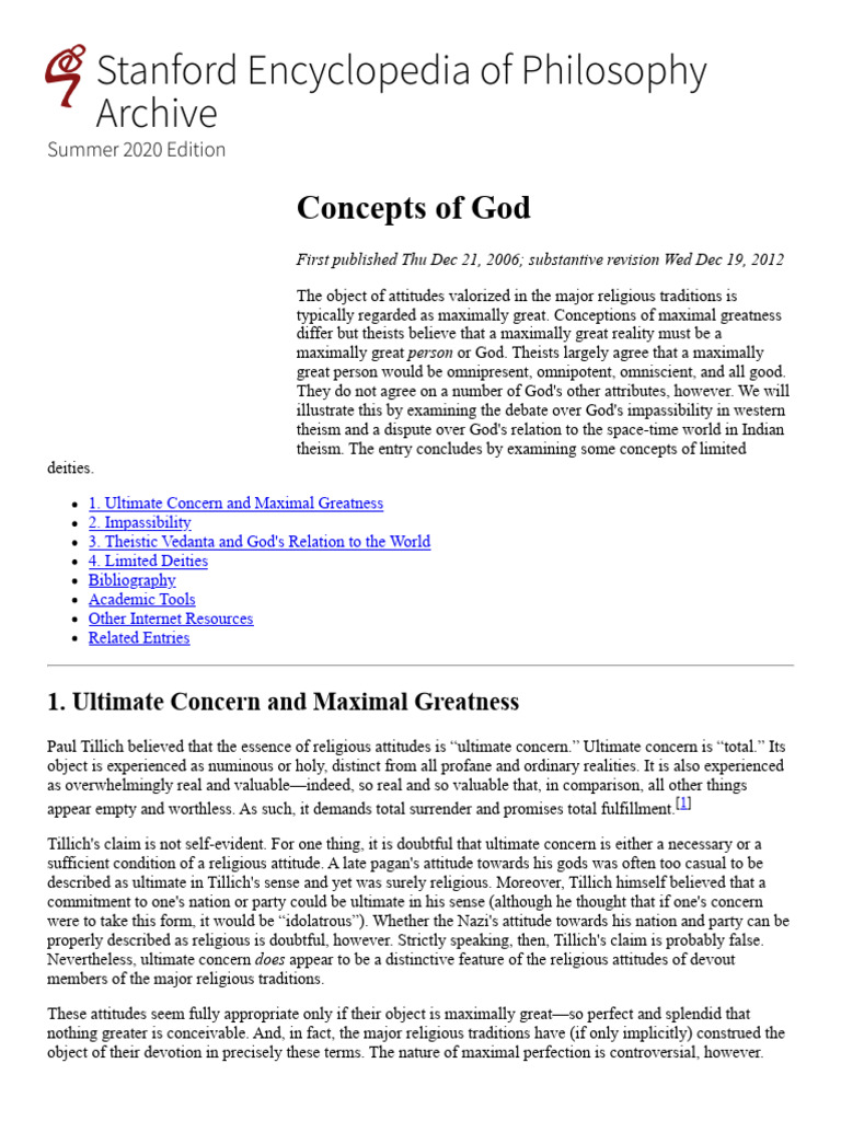 Concepts of God (Stanford Encyclopedia of Philosophy_Summer 2020 ...