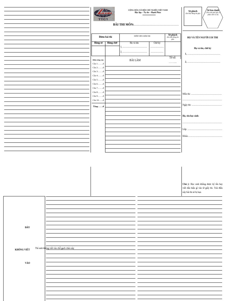 Mau giay thi A3 - OK | PDF