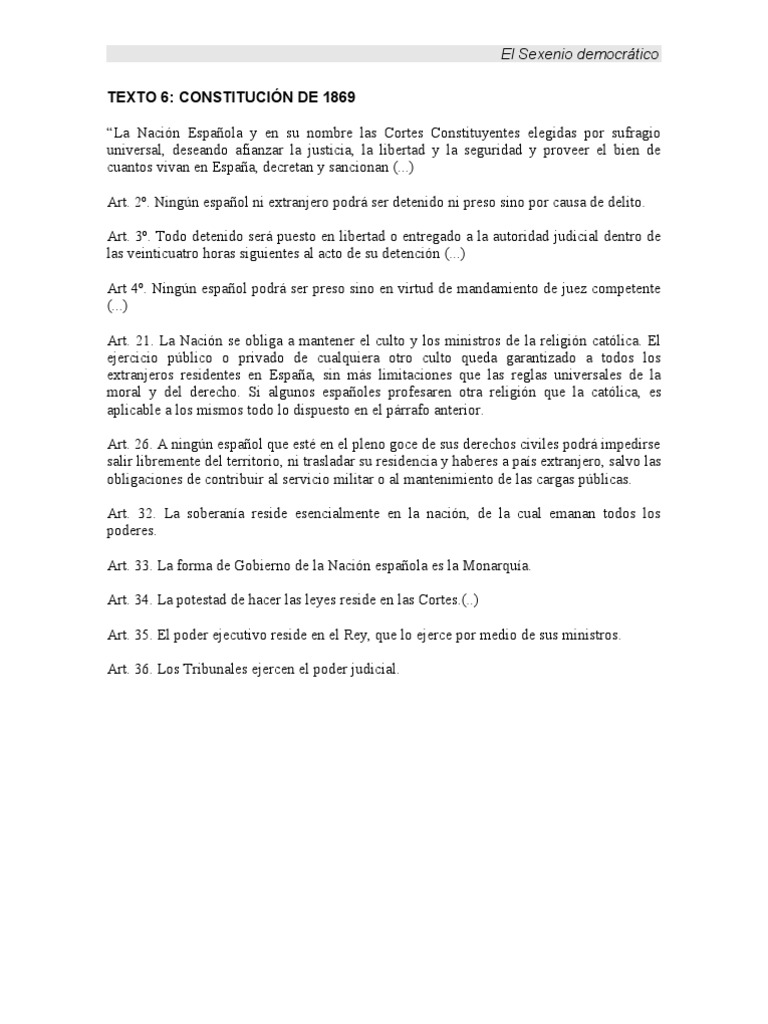 Constitución de 1869: Libertad y Justicia | PDF | Cortes Generales | España