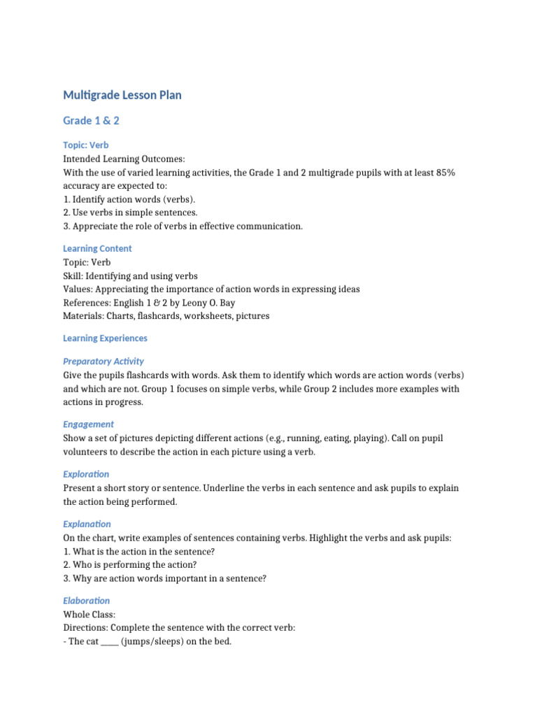 Formatted Multigrade Lesson Plan | PDF | Pronoun | Question