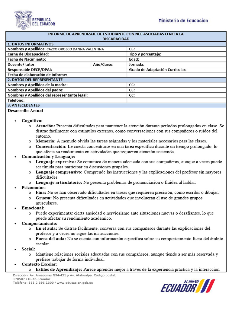 FORMATO DE INFORME DE APRENDIZAJE MODIFICADO | PDF | Aprendizaje | Evaluación