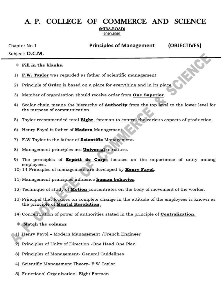 Oc Chapter 1 Objectives | PDF | Business