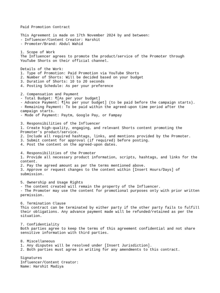 Paid_Promotion_Contract | PDF