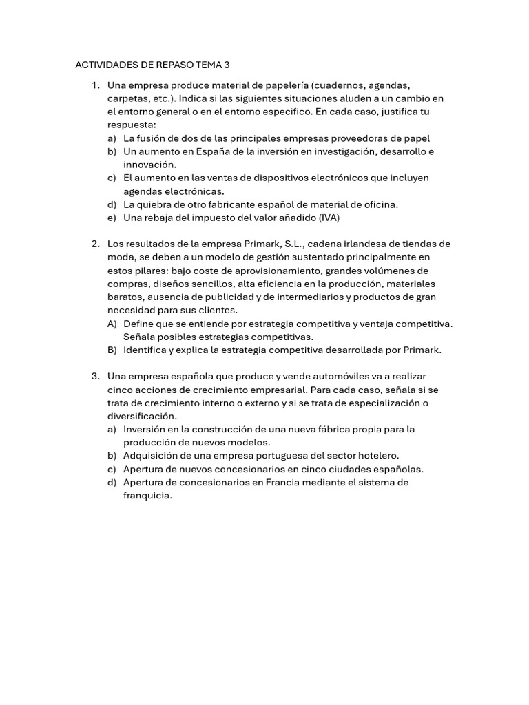 Actividades de Repaso Tema 3 | PDF