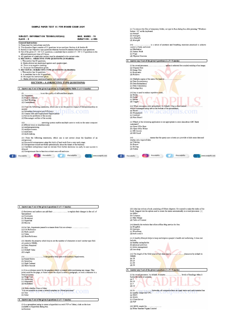 IT - Sample Paper | PDF