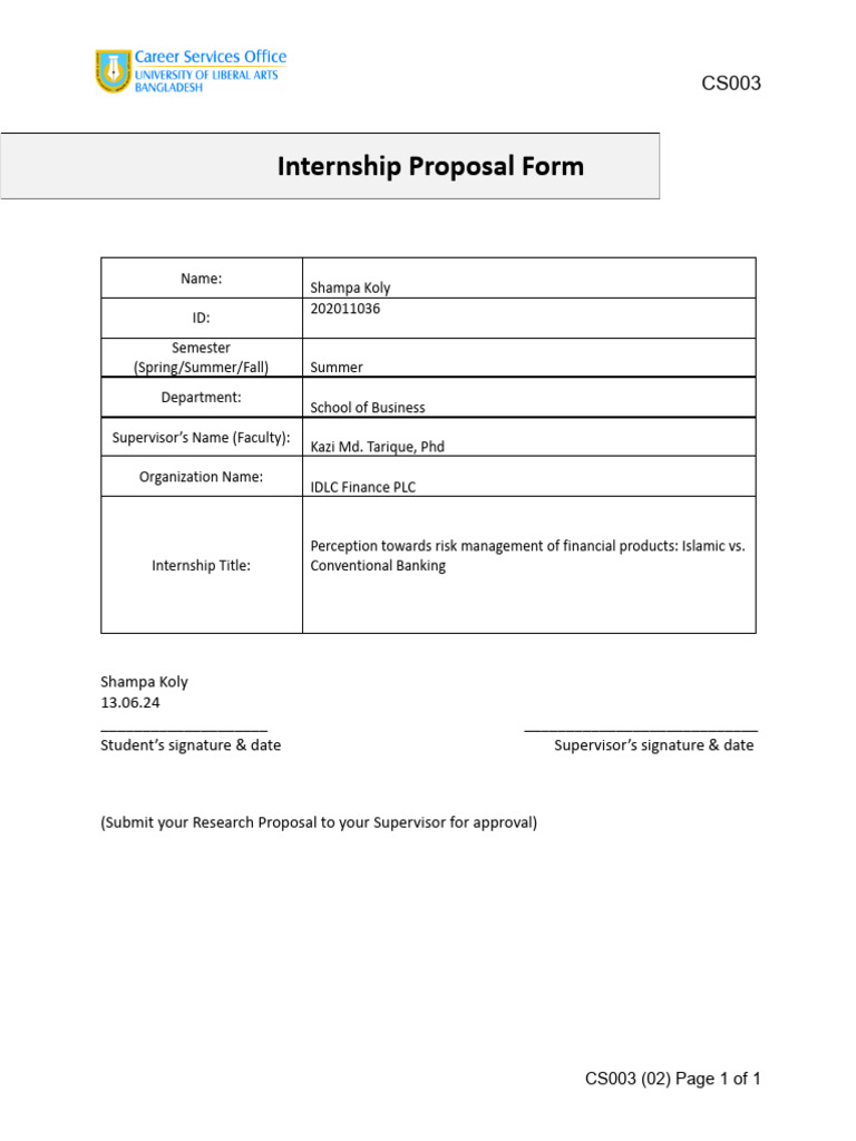 Internship Proposal Form | PDF | Data | Focus Group