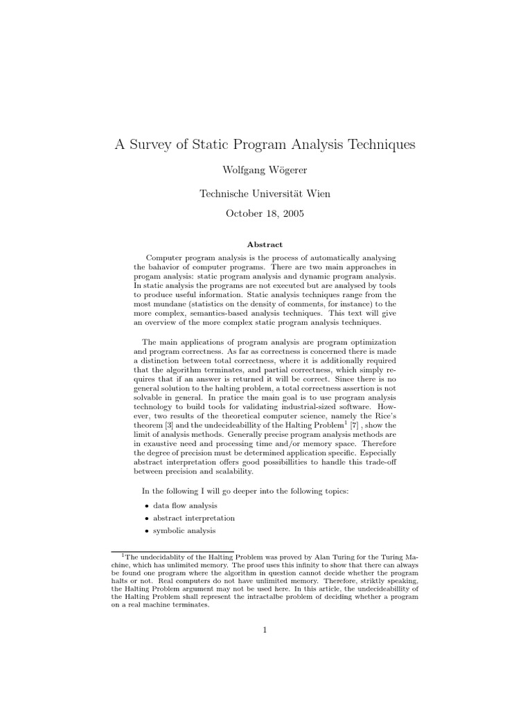 A Survey of Static Program Analysis Techniques | PDF | Function (Mathematics) | Computer Program
