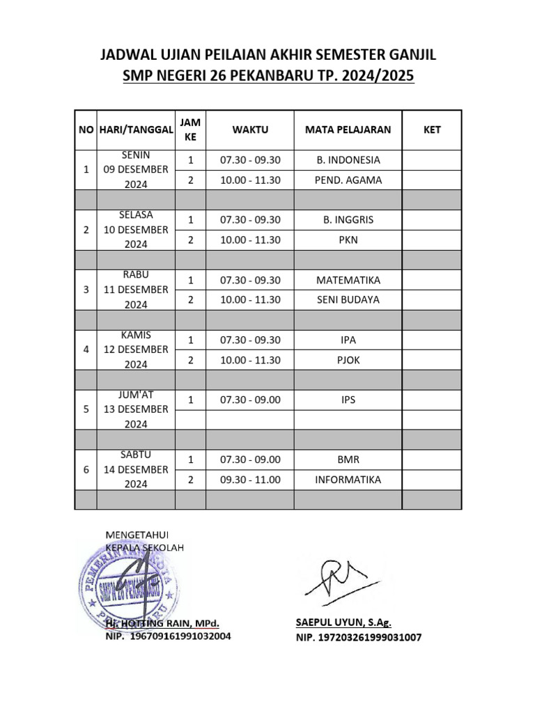 Jadwal Ujian PAS Ganjil 2024-2025 | PDF