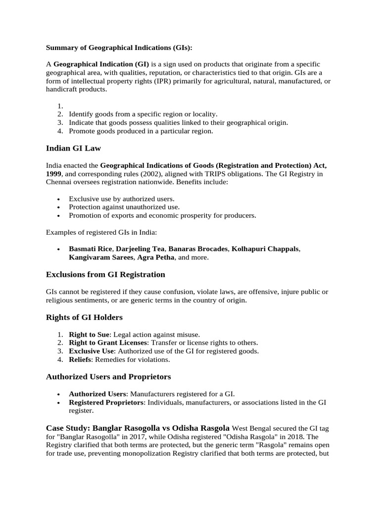 Summary of Geographical Indications | PDF