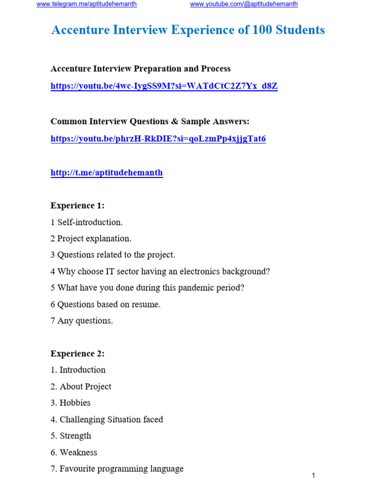 Accenture Interview Experience of 100 Students | PDF | Control Flow | Information Technology