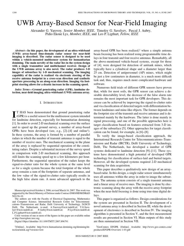 Uwb Array Based Sensor For Near Field Imaging Pdf Antenna Radio