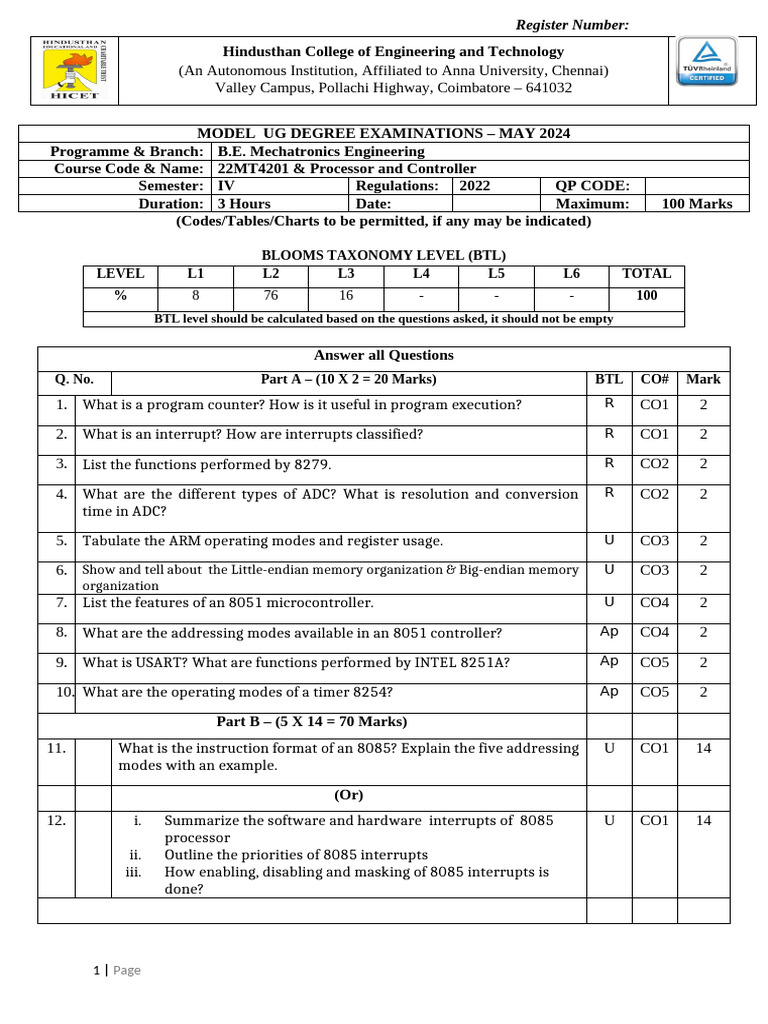 Model Exam QP - 22MT4201 - PC - SET-A | PDF | Computer Science ...