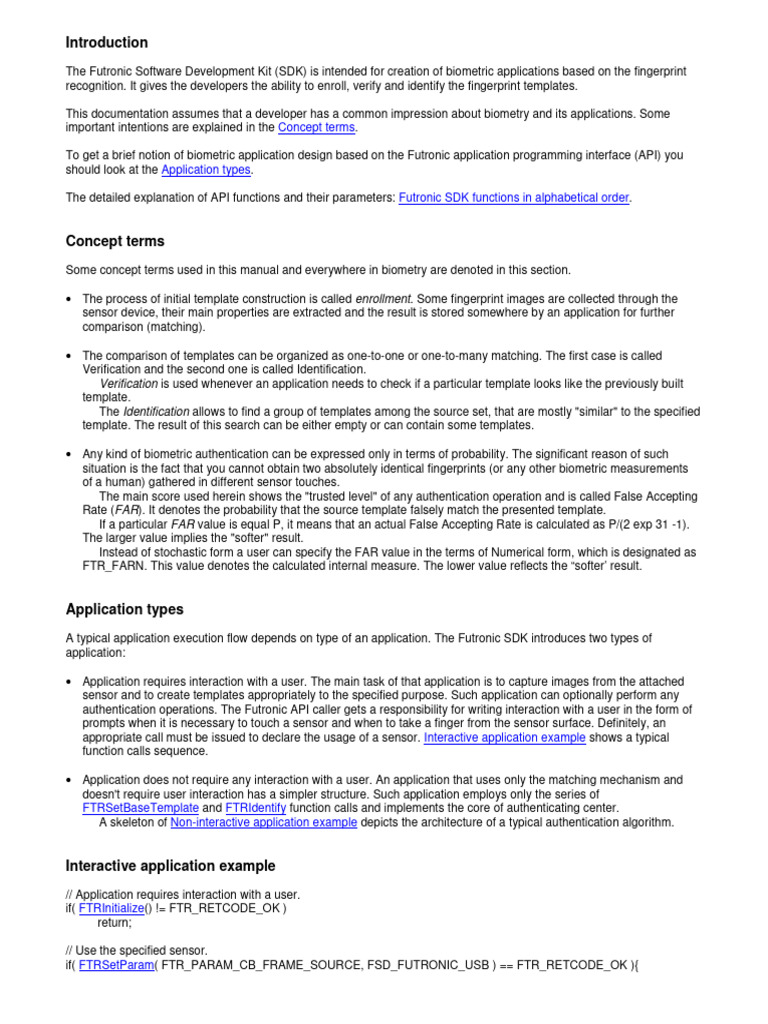 Futronic SDK V4.2 Documentation | PDF | Parameter (Computer Programming) | Pointer (Computer ...