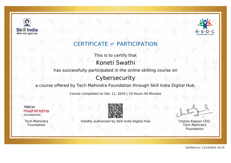 Cybersecurity Course Completion Certificate | PDF
