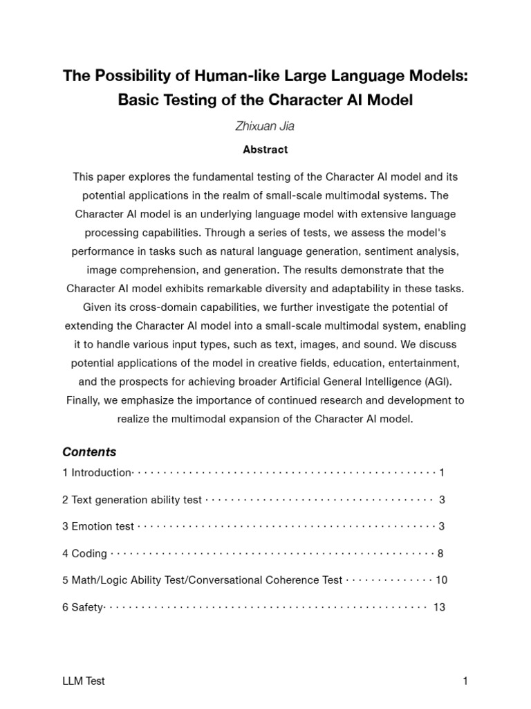The Possibility of Human-Like Large Language Models-Basic Testing of ...