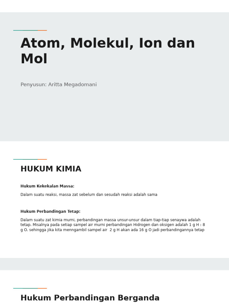Atom, Molekul, Ion Dan Mol | PDF