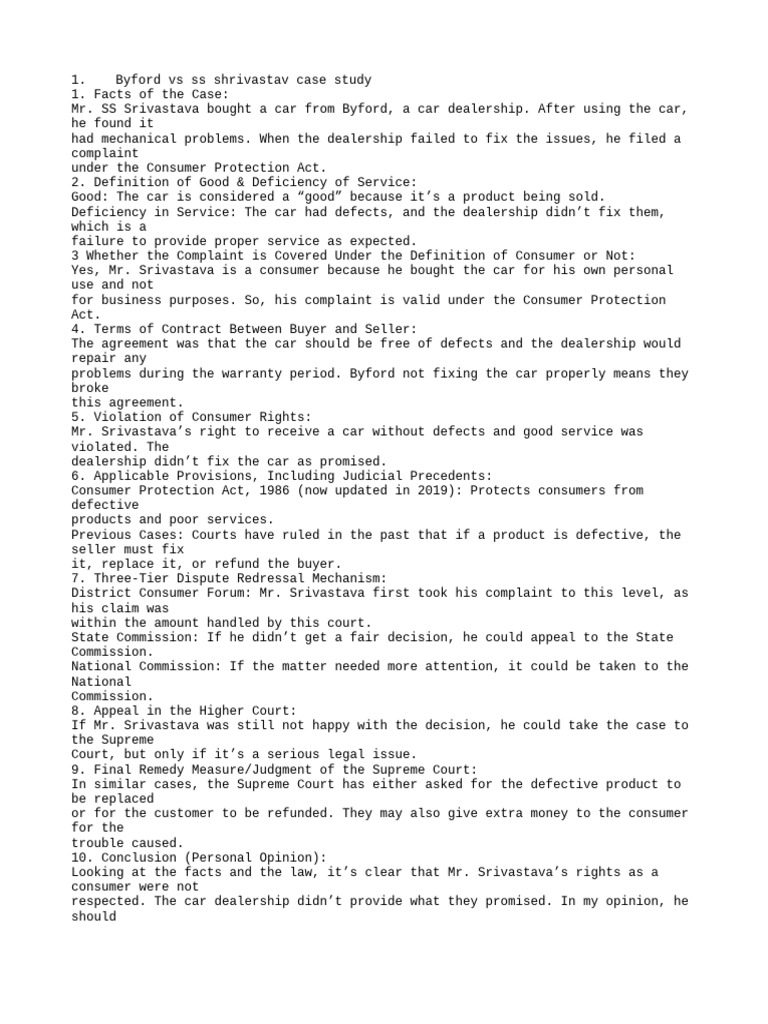Consumer Rights Case Studies Analysis | PDF | Consumer Protection ...