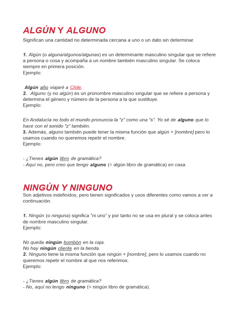 Algun Alguno Ningun Ninguno | PDF