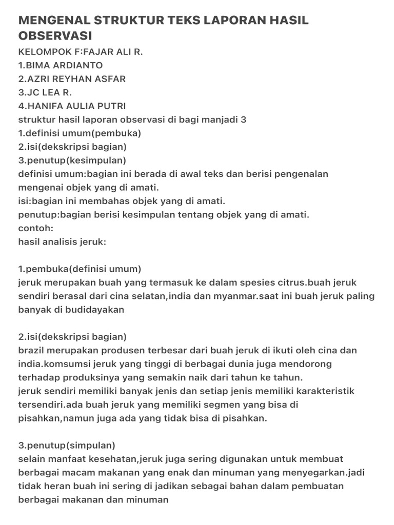 Mengenal Struktur Teks Laporan Hasil Observasi 3 | PDF